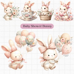 Adorable Rabbit Baby Shower Clipart Set, Cute Baby Animal Graphics for ...