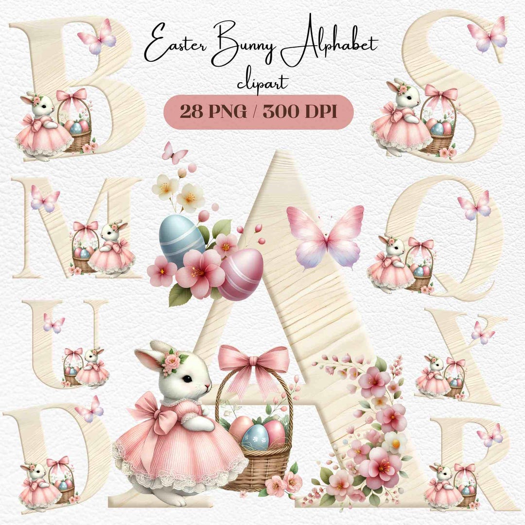 Easter Bunny Alphabet Clipart: A-Z Letters PNG (digital Download) - Etsy