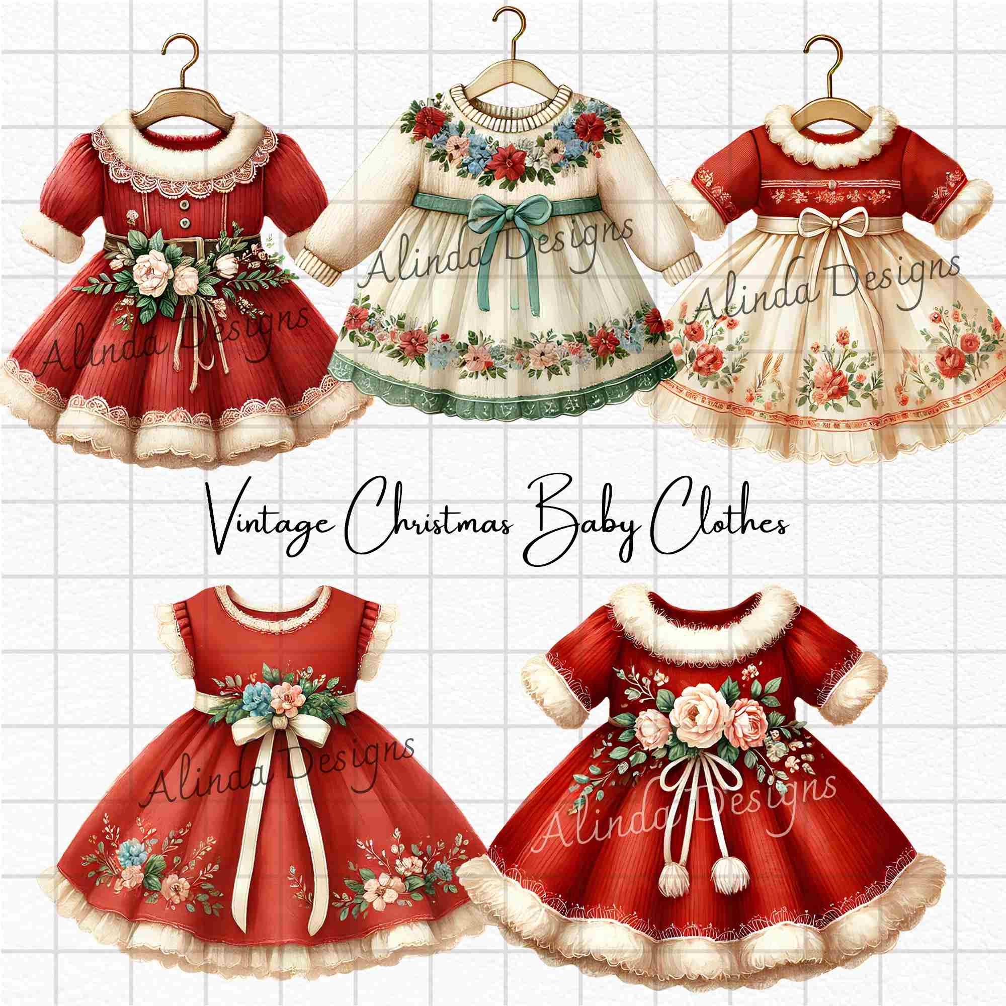 Vintage Christmas Baby Clothes Clipart: Retro Holiday Outfits (digital ...