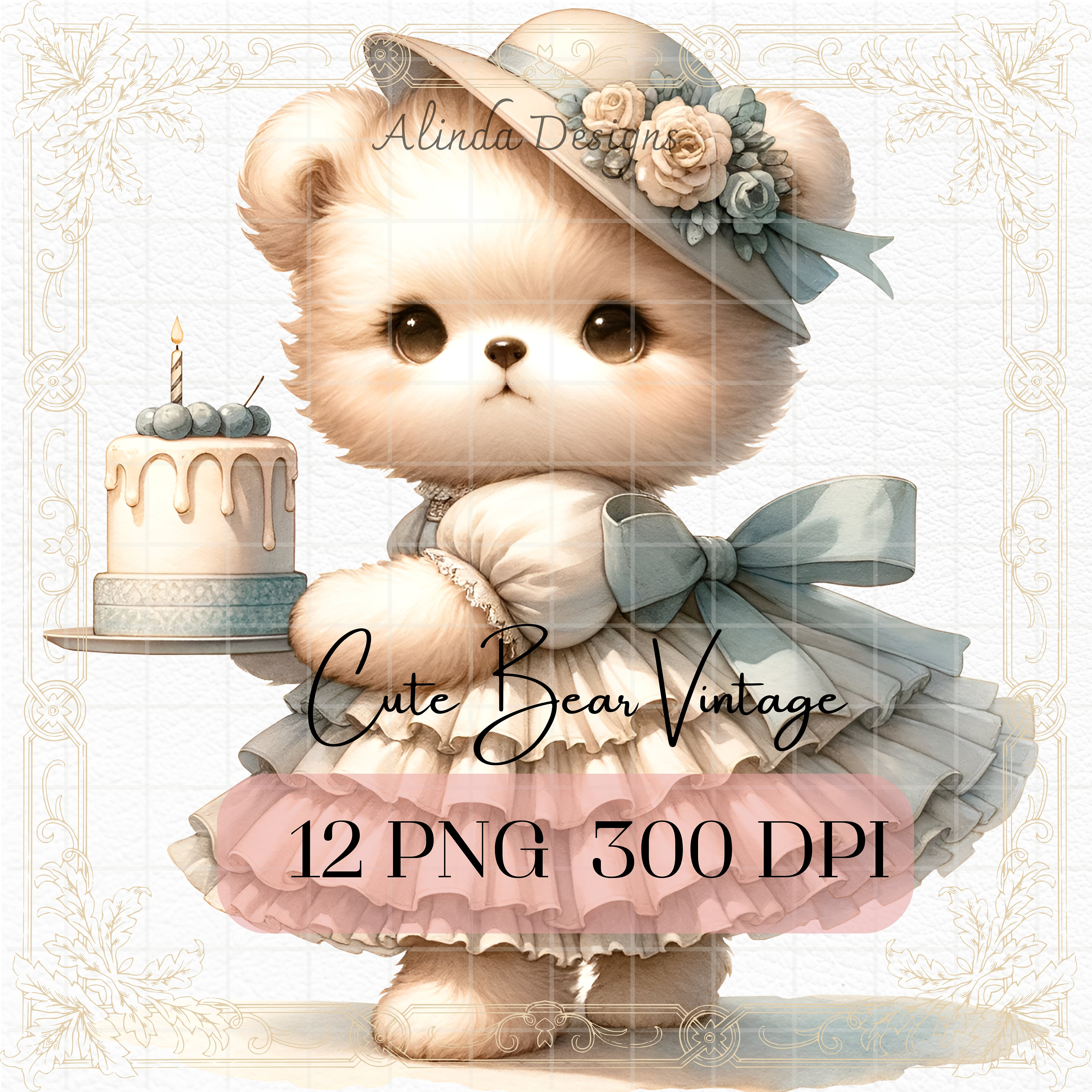 Vintage Teddy Bear Clipart, Cute Retro Teddy Bear Illustrations ...