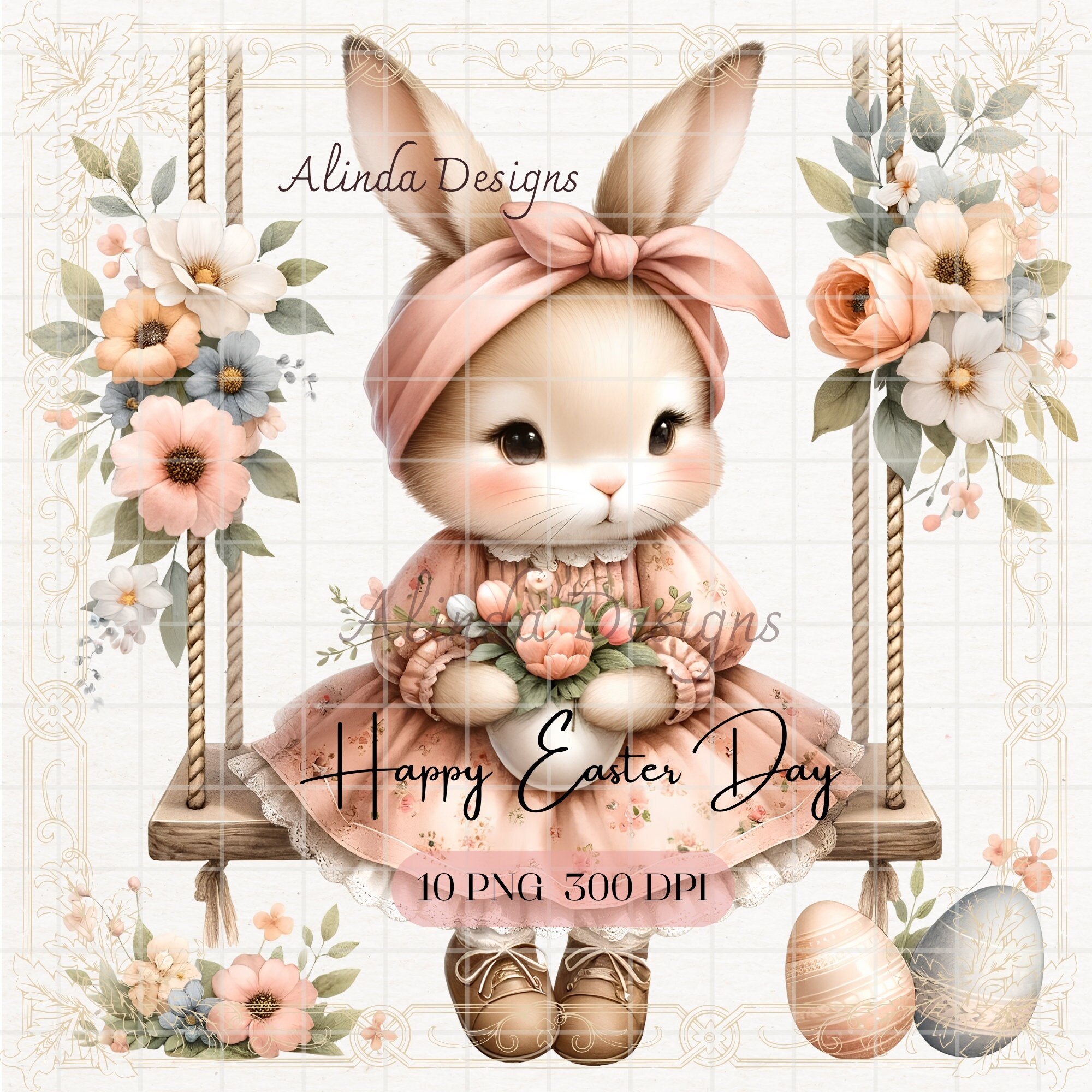 Cute Rabbit Easter Clipart, Happy Easter Day Digital Download, Bunny ...