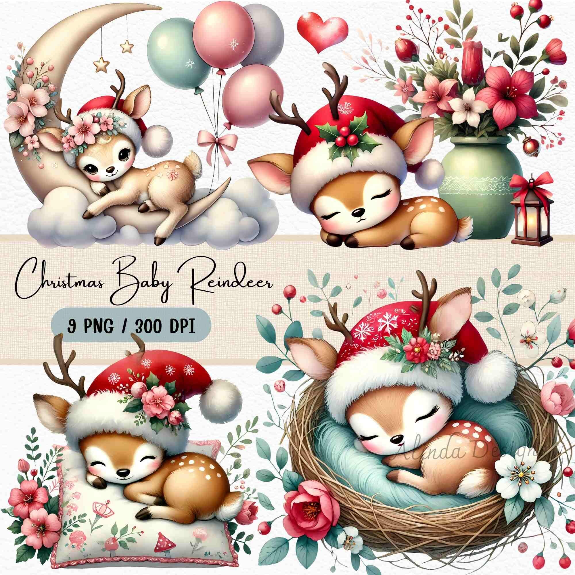 Christmas Baby Reindeer Clipart, Cute Holiday Reindeer Graphics ...