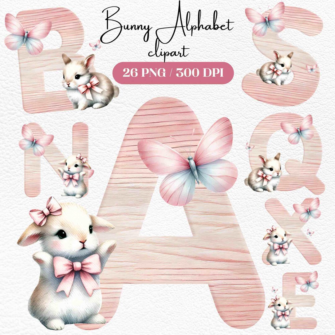 Bunny Alphabet Clipart, Adorable Pastel Letters With Bunnies ...