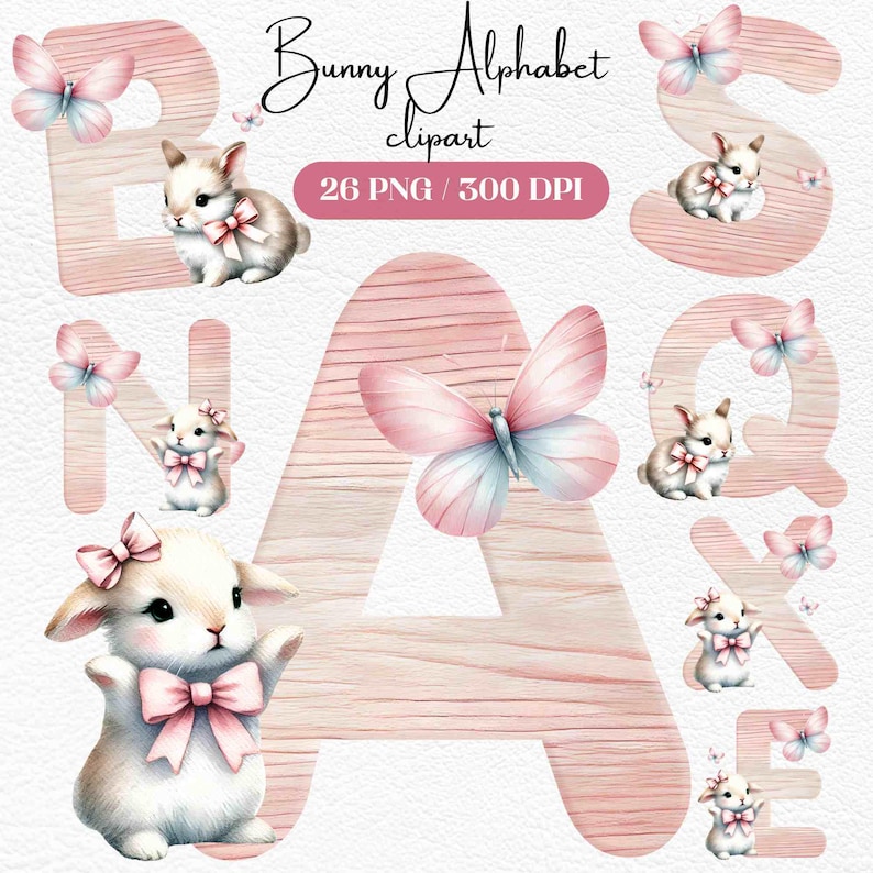 Bunny Alphabet Clipart, Adorable Pastel Letters With Bunnies ...