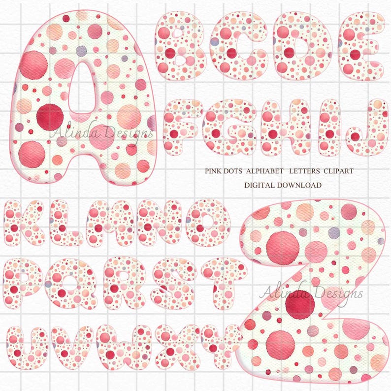 Pink Polka Dot Alphabet Clipart, Cute Letter PNG Set for Kids Craft ...