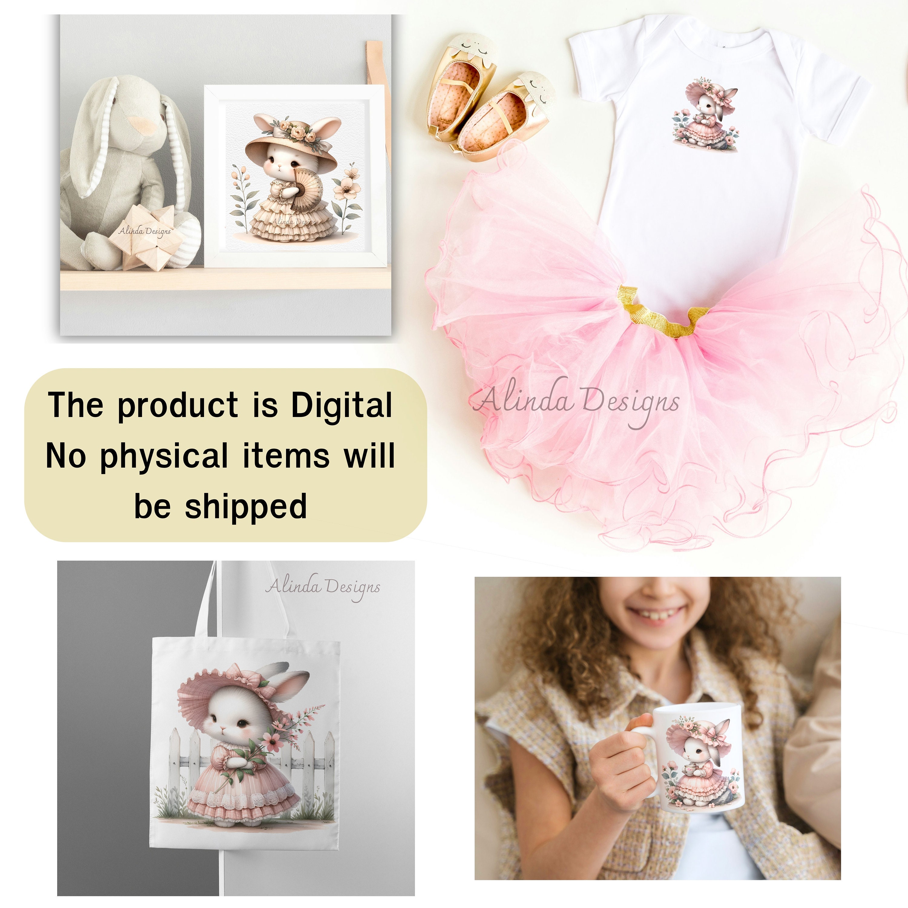 Spring Rabbit Clipart PNG, Cute Bunny Graphics, Seasonal Digital ...