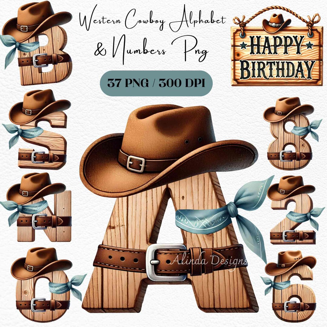 Western Cowboy Alphabet Party Font PNG, Rustic Rodeo Letters & Numbers ...