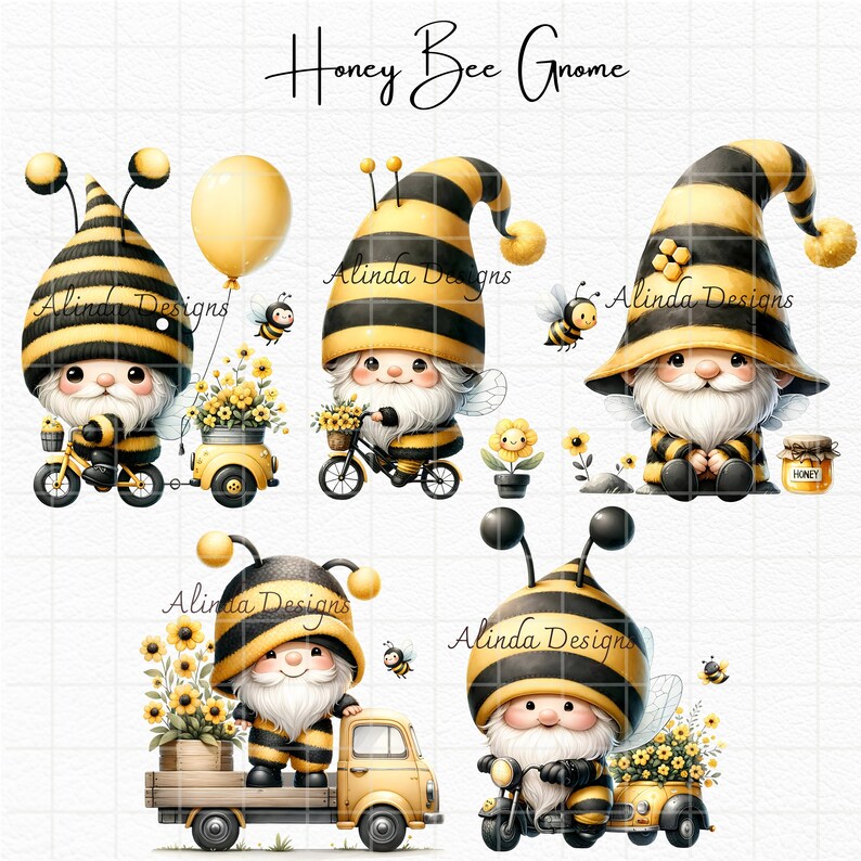 Honey Bee Gnome Clipart, Cute Bee Themed Gnome, Scrapbooking ...