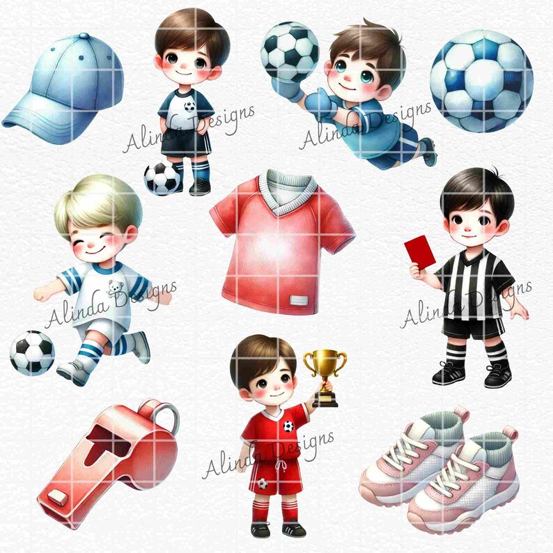 Cute Soccer Match Kids Clipart, Boys Playing Soccer, Digital Download ...