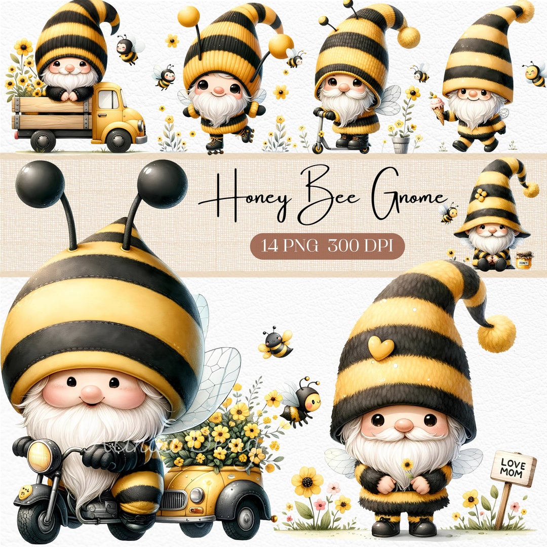 Honey Bee Gnome Clipart, Cute Bee Themed Gnome, Scrapbooking ...
