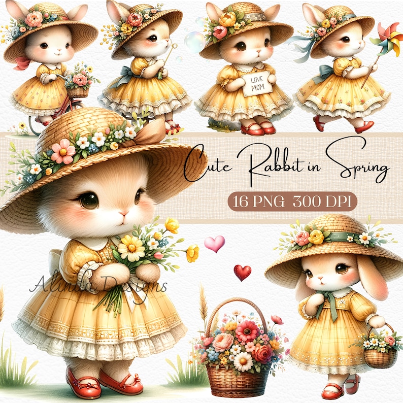 Cute Rabbit Spring Clipart, Easter Bunny Digital Download, Pastel ...