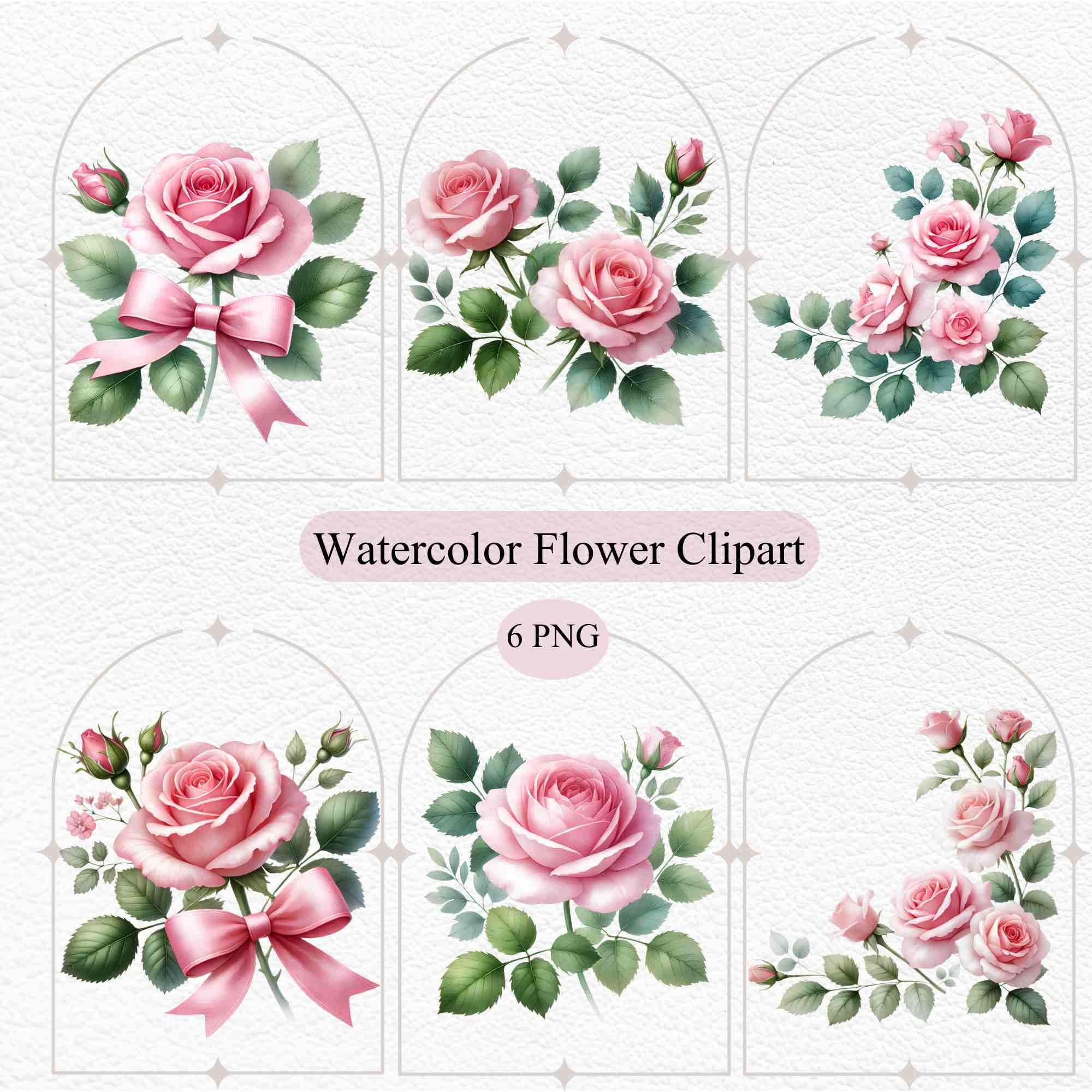 Watercolor Pink Roses Clipart: Floral Illustrations (PNG, JPG) - Etsy