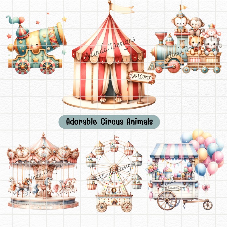 Adorable Circus Animals Clipart Set, Cute Circus Themed Digital ...