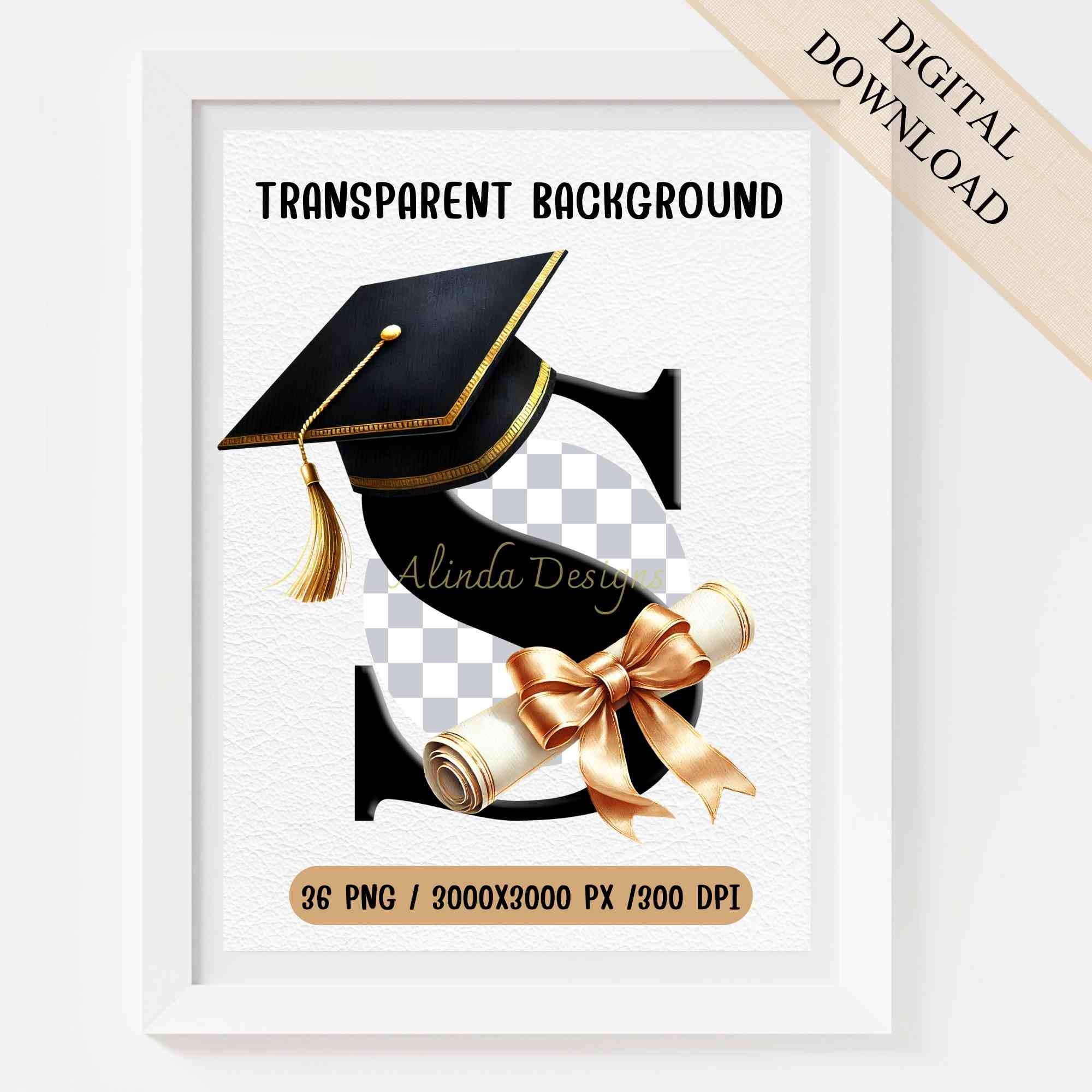 Graduation Letters and Numbers Clipart: A-Z, 0-9 (PNG Digital Download ...