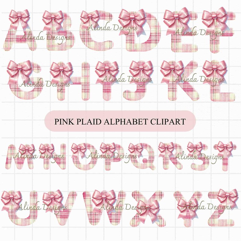 Pink Plaid Alphabet Clipart: Bow Letters, Nursery Decor (PNG) - Etsy