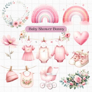 Adorable Rabbit Baby Shower Clipart Set, Cute Baby Animal Graphics for ...