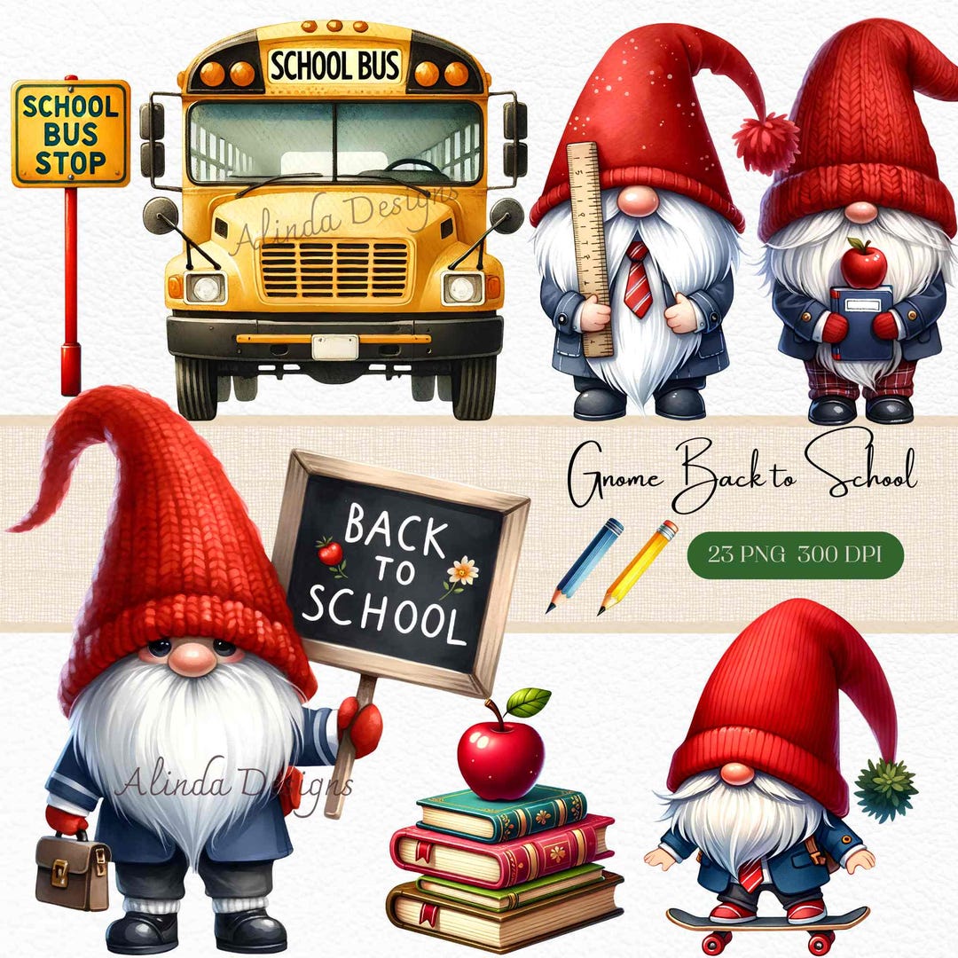 Back to School Gnome Clipart: Teacher PNG Graphics Digital Download - Etsy