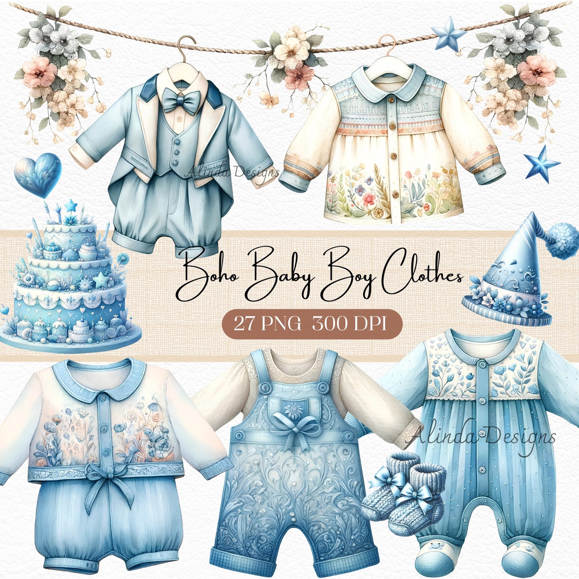 Boho Baby Boy Clipart Collection, Rustic and Modern Digital Download ...