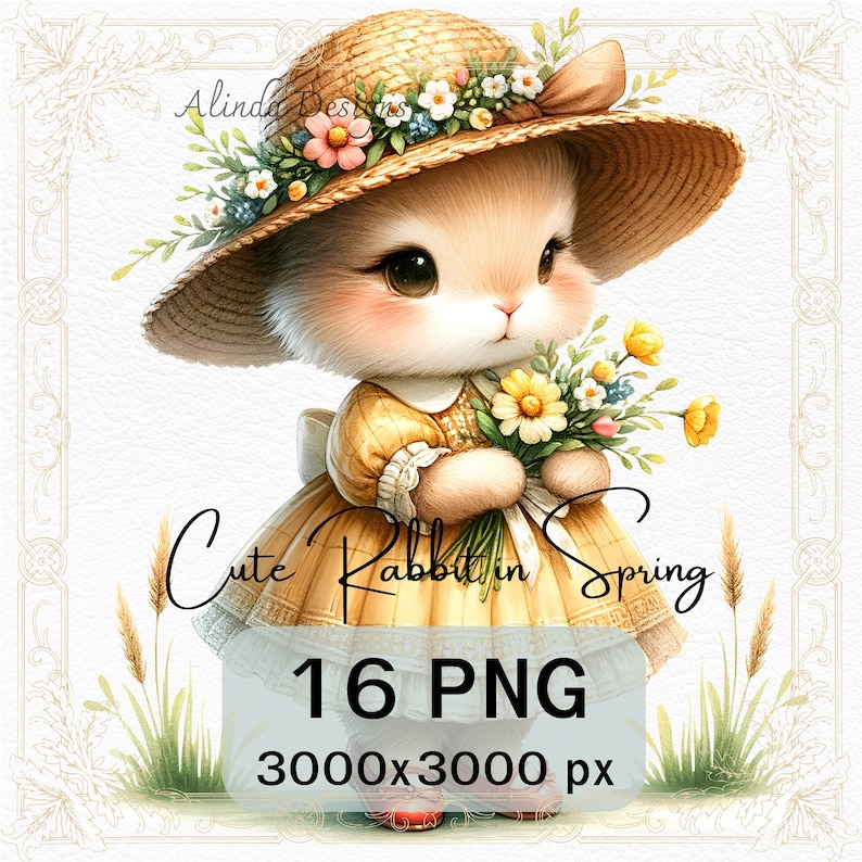 Cute Rabbit Spring Clipart, Easter Bunny Digital Download, Pastel ...