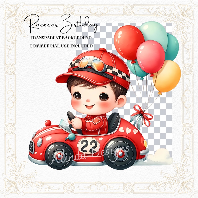 Racecar Birthday Boy Clipart, Kids Party Theme, Printable Racing Car ...