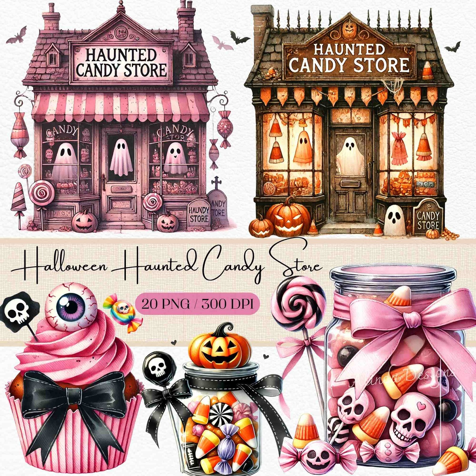 Watercolor Halloween Haunted Candy Store Clipart (20 PNG) - Etsy