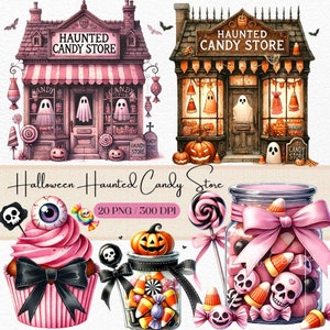 Watercolor Halloween Haunted Candy Store Clipart, Scary Halloweenpng ...