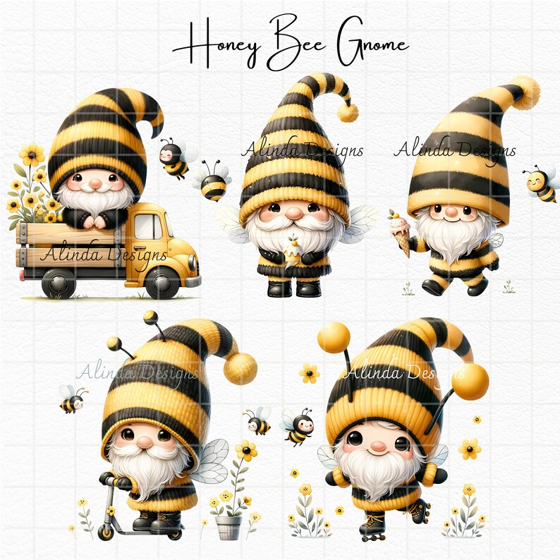Honey Bee Gnome Clipart, Cute Bee Themed Gnome, Scrapbooking ...