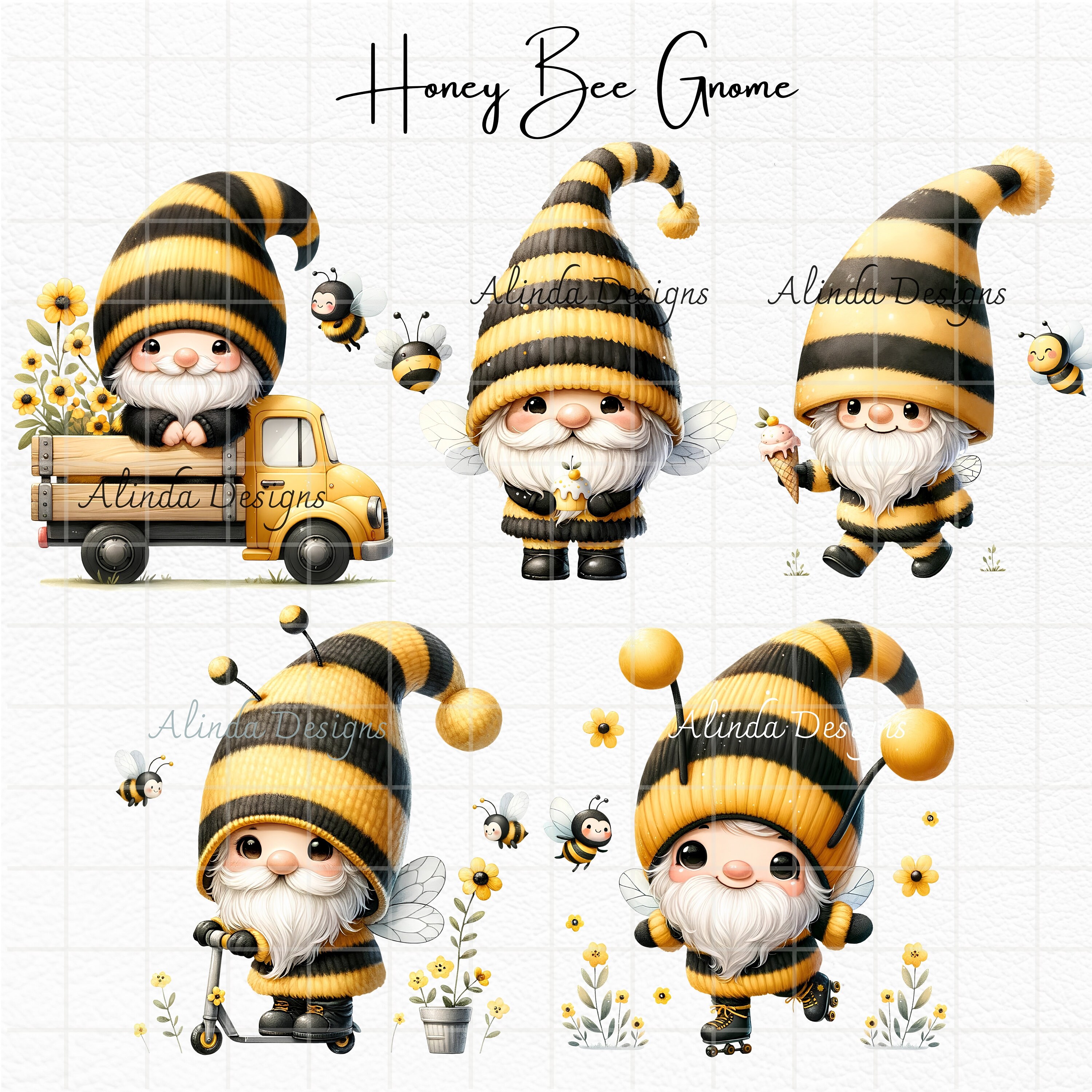 Honey Bee Gnome Clipart, Cute Bee Themed Gnome, Scrapbooking ...