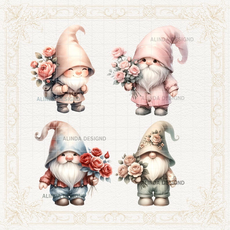 Valentines Gnomes Clipart, Watercolor Valentines Clipart, Bundle, Love ...