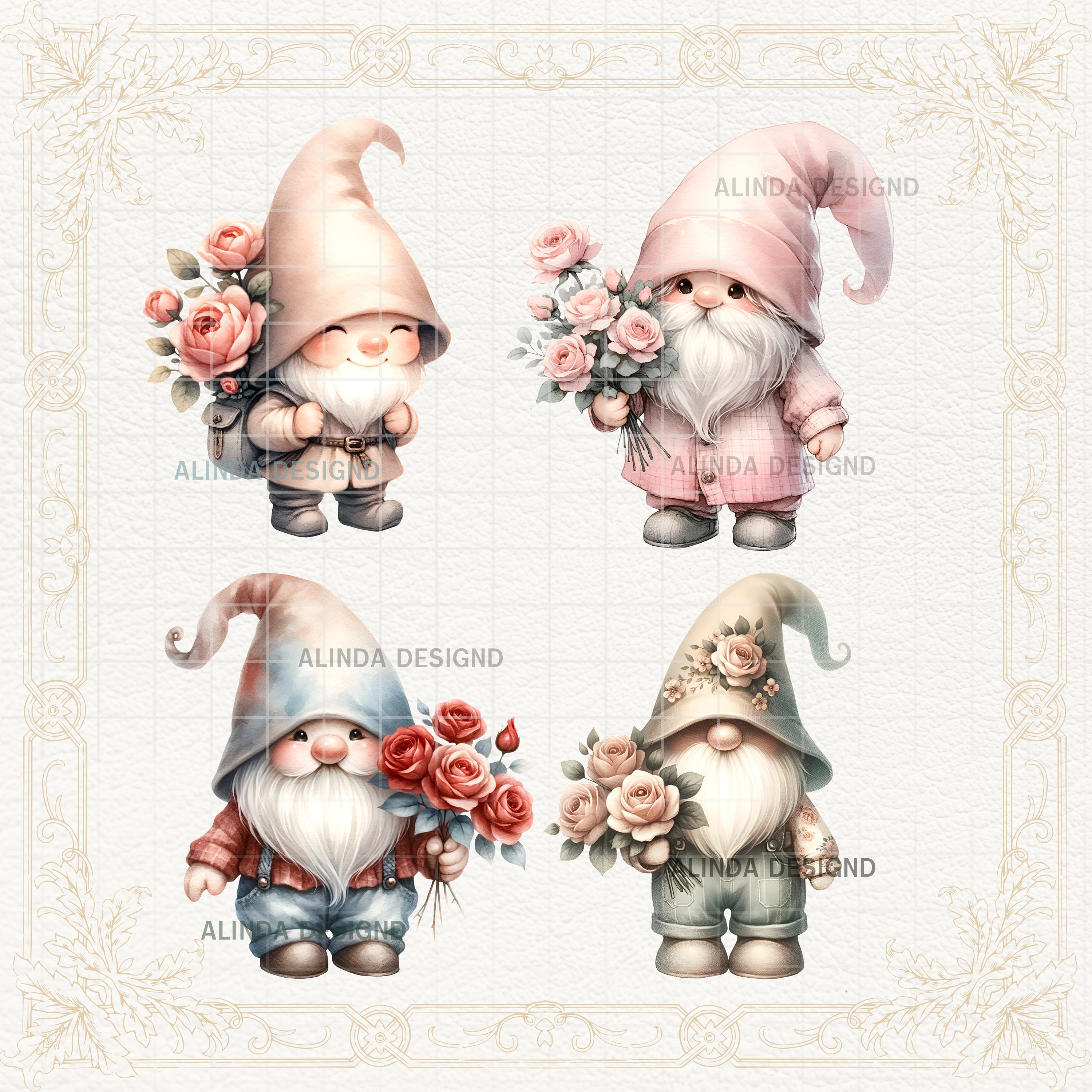 Valentines Gnomes Clipart, Watercolor Valentines Clipart, Bundle, Love ...