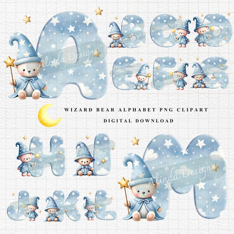 Wizard Bear Alphabet PNG Clipart, Magic Night Sky Letters for Kids ...