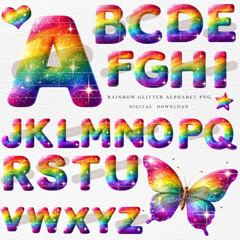 Rainbow Glitter Alphabet PNG, Sparkly Galaxy Letters Clipart - Etsy