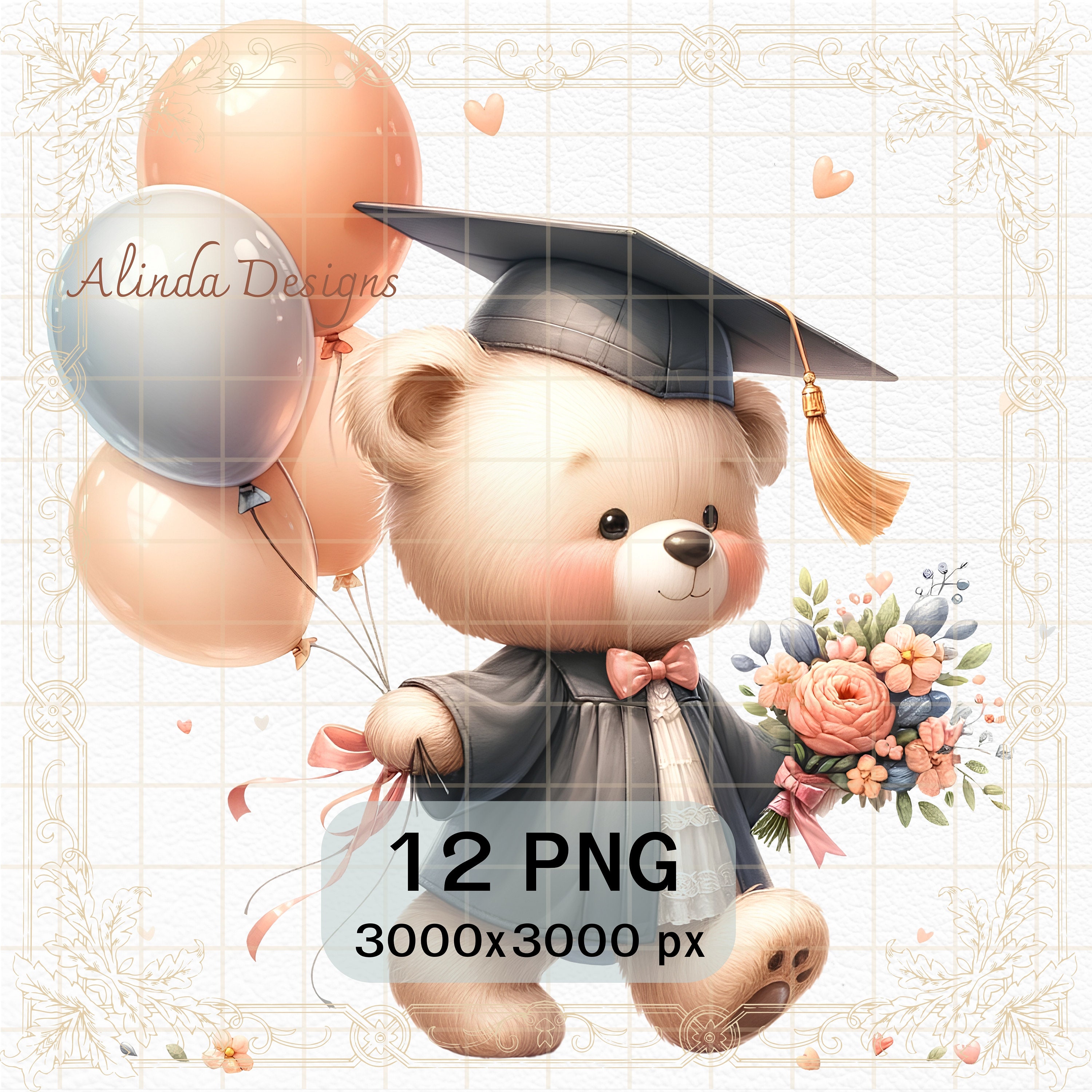 Watercolor Graduation Bear Clipart, Cute Graduate Bear PNG, Invitations ...