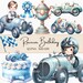Watercolor Racecar Birthday Clipart Bundle, Blue Race Car Happy ...