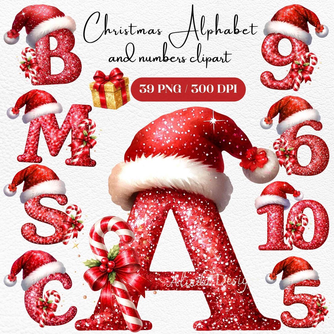 Christmas Red Glitter Alphabet PNG Clipart, Santa Hat Letters Clipart ...