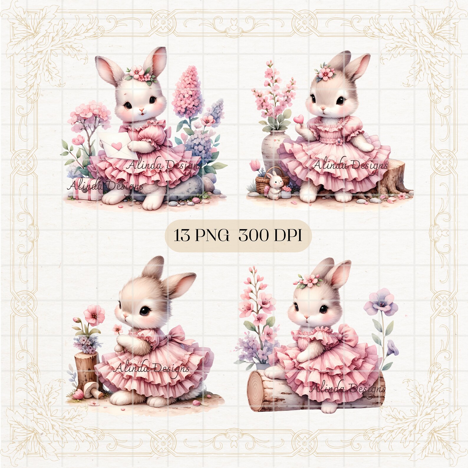 Bunnies Clipart, Spring Clipart Set, Easter Clipart Retro, Cute Bunny ...