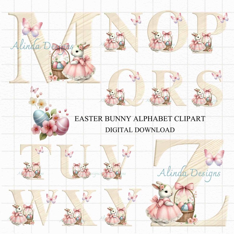 Easter Bunny Alphabet Clipart: A-Z Letters PNG (digital Download) - Etsy