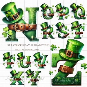St. Patrick's Day Alphabet Clipart, Green Glitter Letters With ...