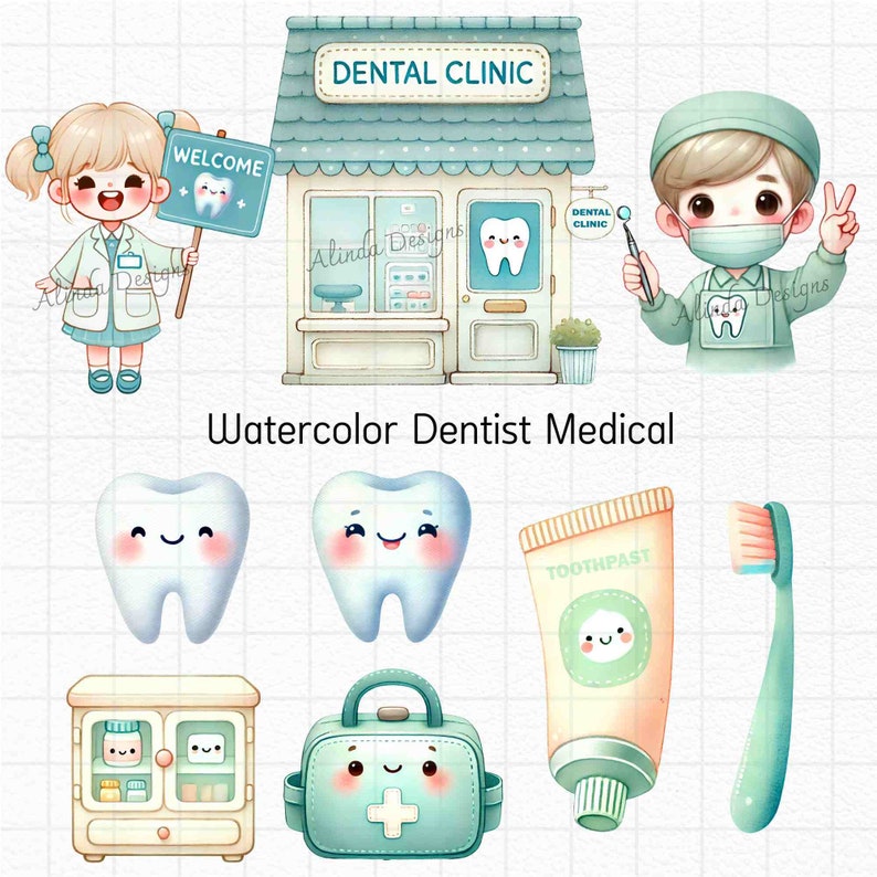 Watercolor Dentist Medical Clipart, Dental Hygienist Illustrations ...