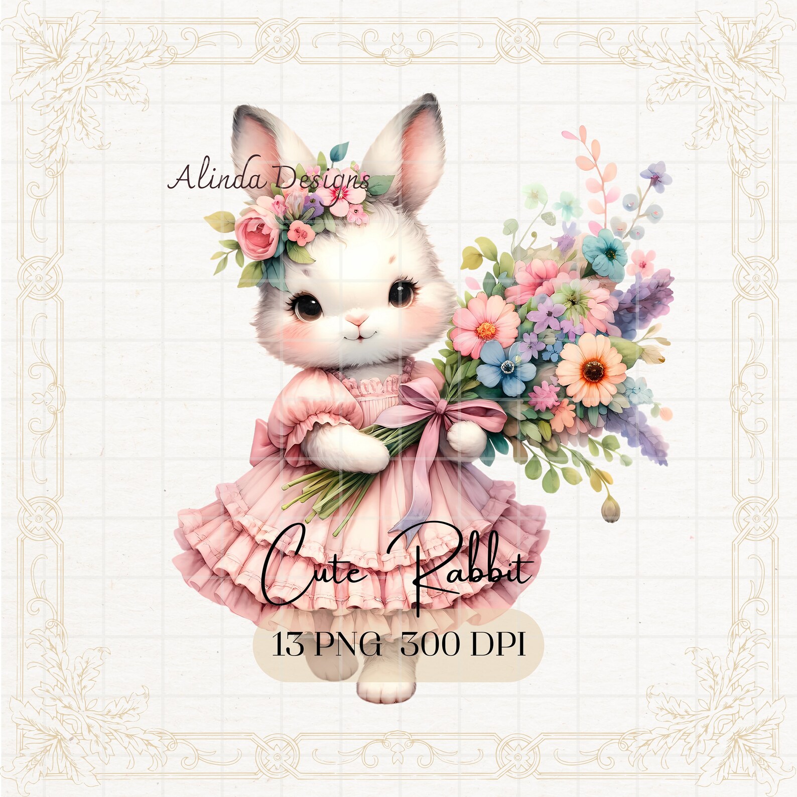 Bunnies Clipart, Spring Clipart Set, Easter Clipart Retro, Cute Bunny ...