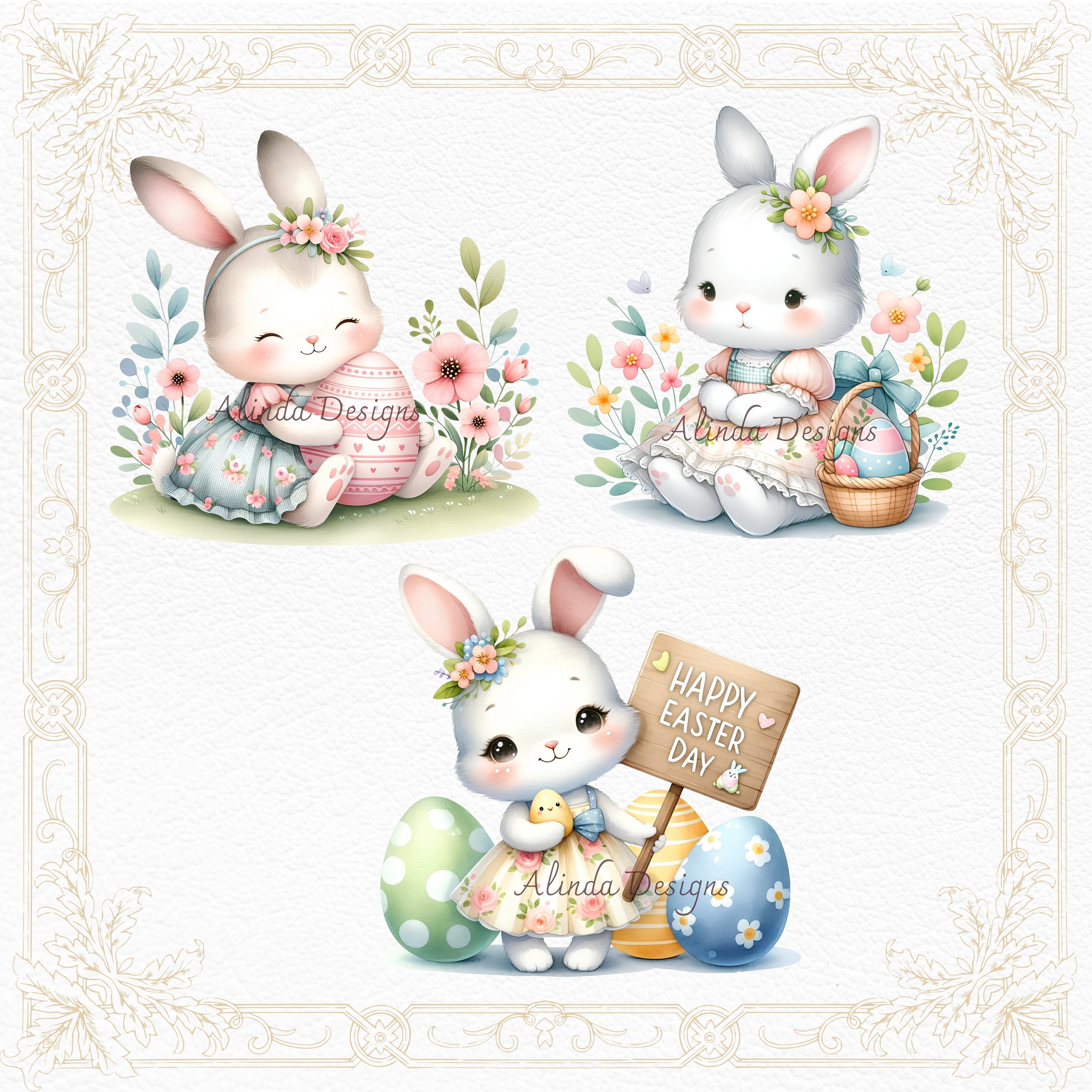 Cute Watercolor Rabbit Clipart for Easter, Happy Easter Day PNG ...