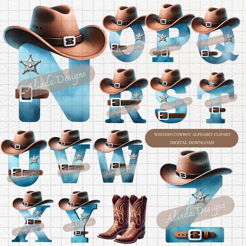 Cowboy Alphabet Clipart: Wild West Letters PNG Digital Download - Etsy