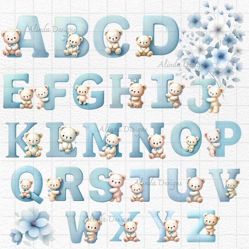 Blue Baby Shower Alphabet Clipart: A-Z Letters (digital Download) - Etsy