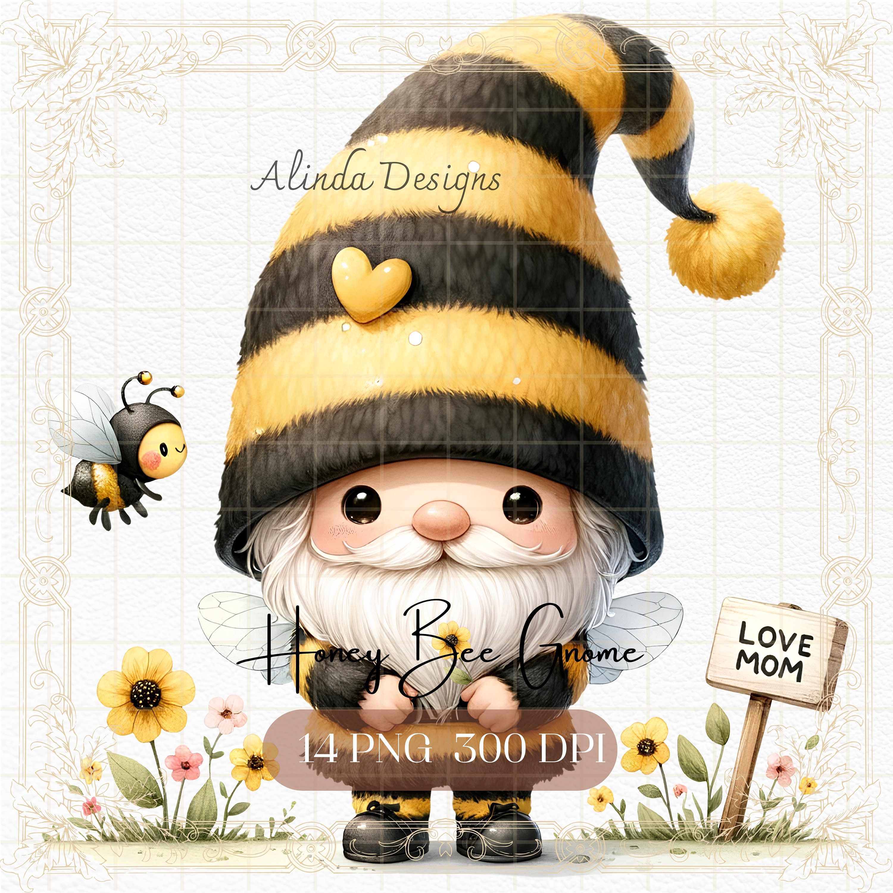 Honey Bee Gnome Clipart, Cute Bee Themed Gnome, Scrapbooking ...