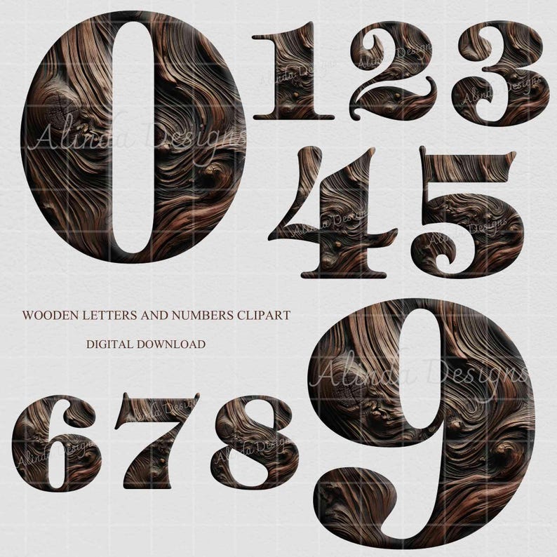 Dark Wood Texture Alphabet Clipart, Rustic Wooden Letters, Numbers PNG ...