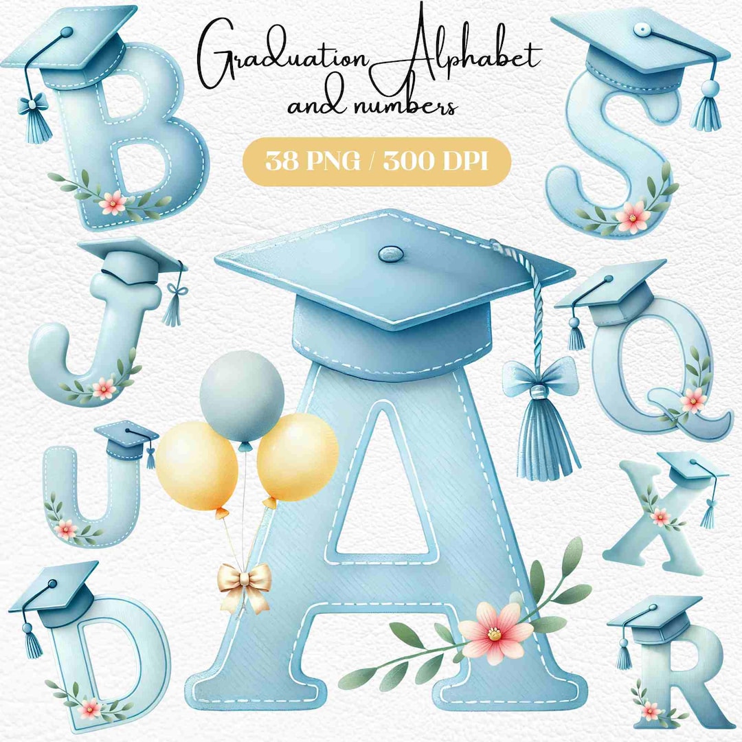 Graduation Alphabet Clipart: Printable Letters & Numbers (PNG) - Etsy