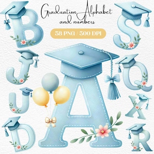 Graduation Alphabet Clipart: Printable Letters & Numbers (PNG) - Etsy