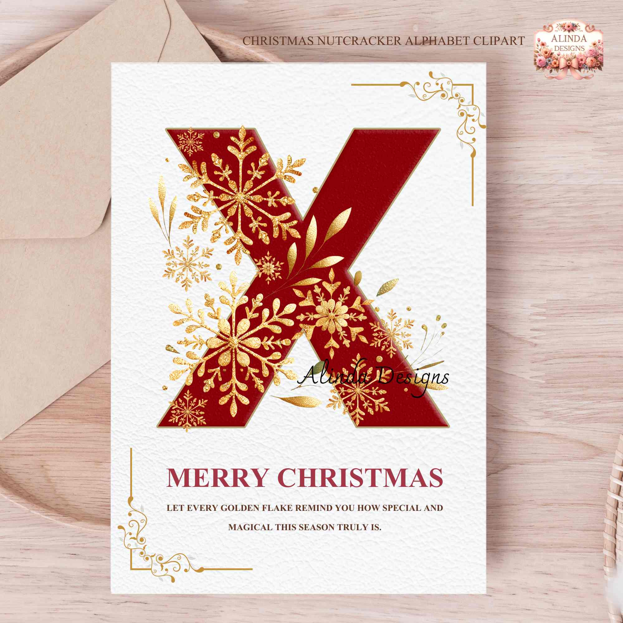 Christmas Nutcracker Alphabet Clipart: Red & Gold Snowflake Letters PNG ...