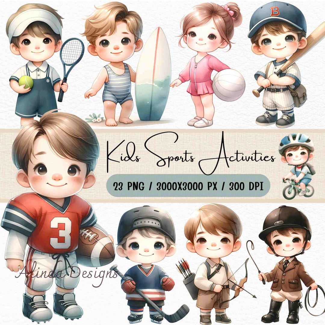 Kids Sports Clipart Bundle: Athletic Illustrations (PNG) - Etsy