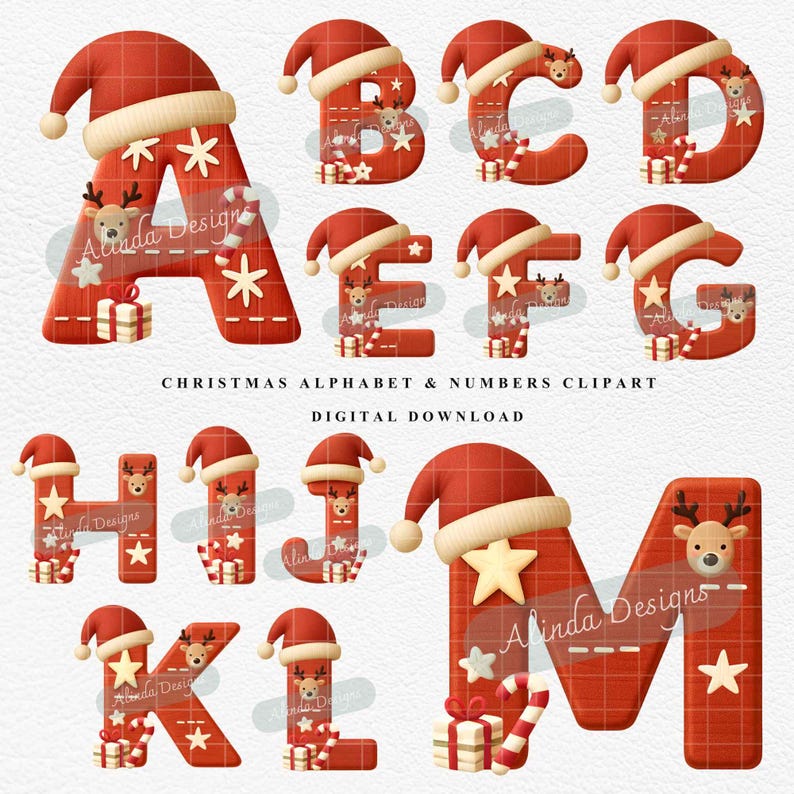 Christmas Alphabet Numbers Clipart: Santa Font PNG Digital Download - Etsy